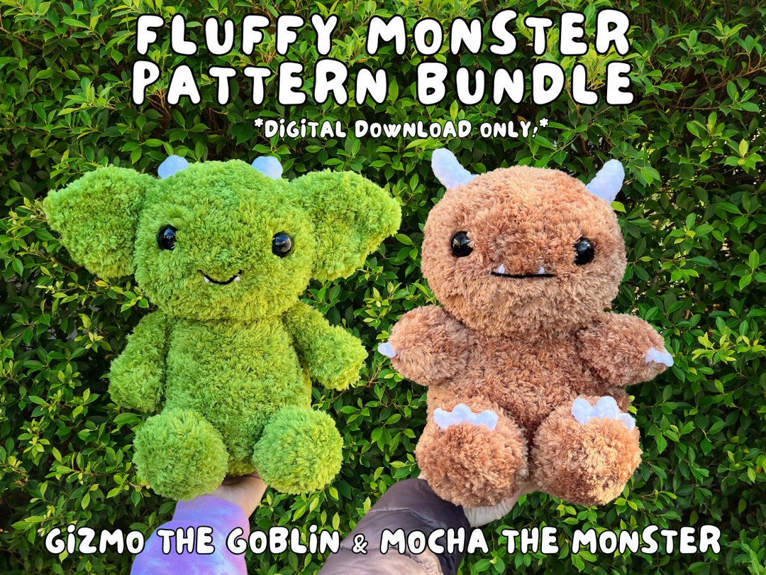 Fluffy Monster Crochet Pattern Bundle, Gizmo the Goblin & Mocha the Monster Crochet Patterns ...