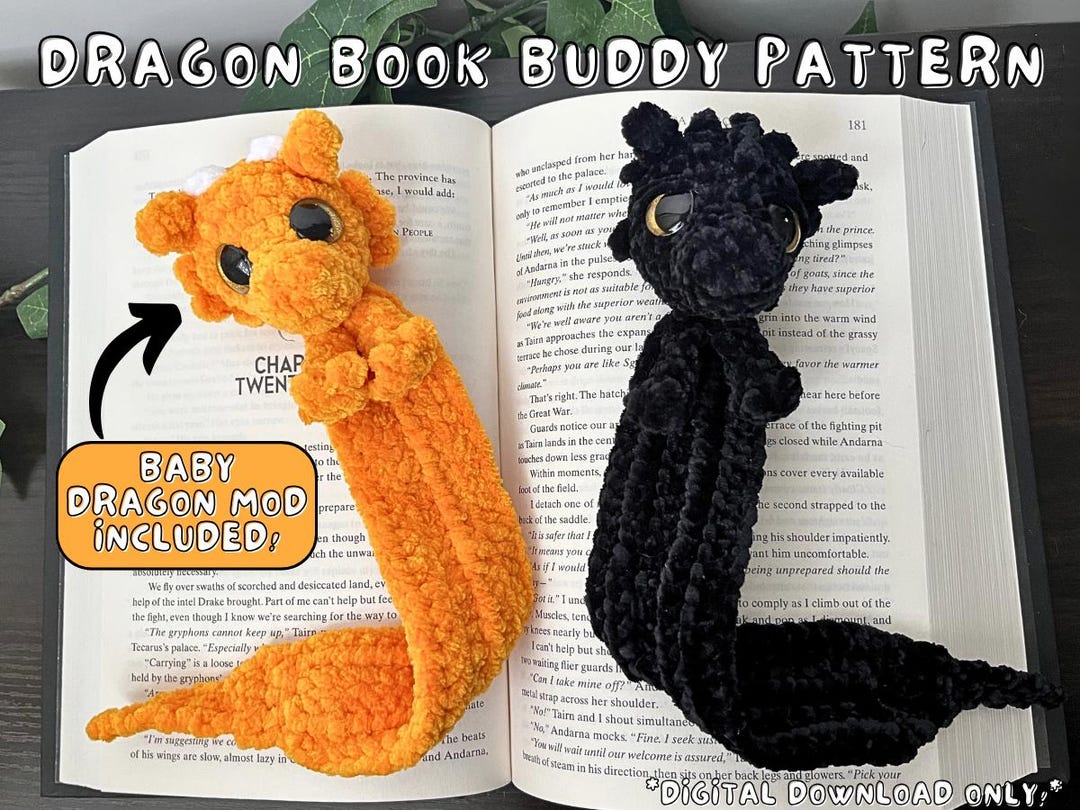 Dragon Book Buddy + Baby Dragon Mod, Dragon Crochet Bookmark, No Sew ...