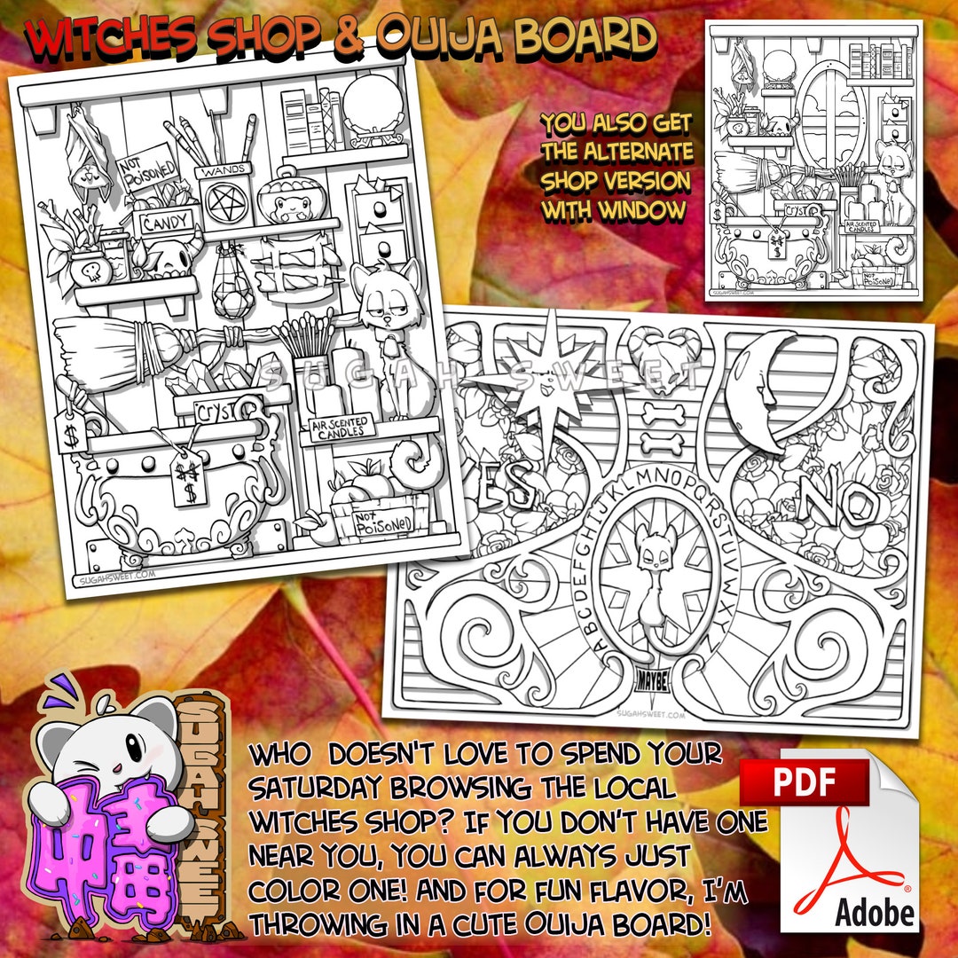 Witches Shop and Ouija Board - Coloring Pages for the Halloween Holiday ...