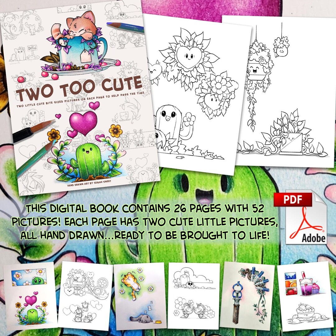 Two Too Cute Coloring Book for Adults and Teens Featuring Two Little ...