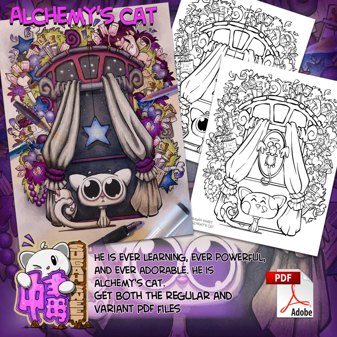 Alchemy's Cat Coloring Page - Instant PDF Download - Etsy
