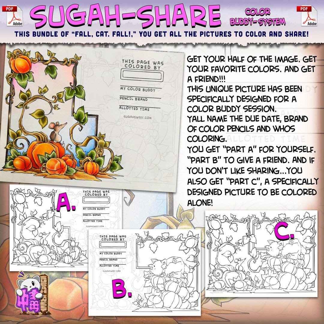 Fall, Cat. Fall. Color Buddy Coloring Page - Instant PDF Download - Etsy