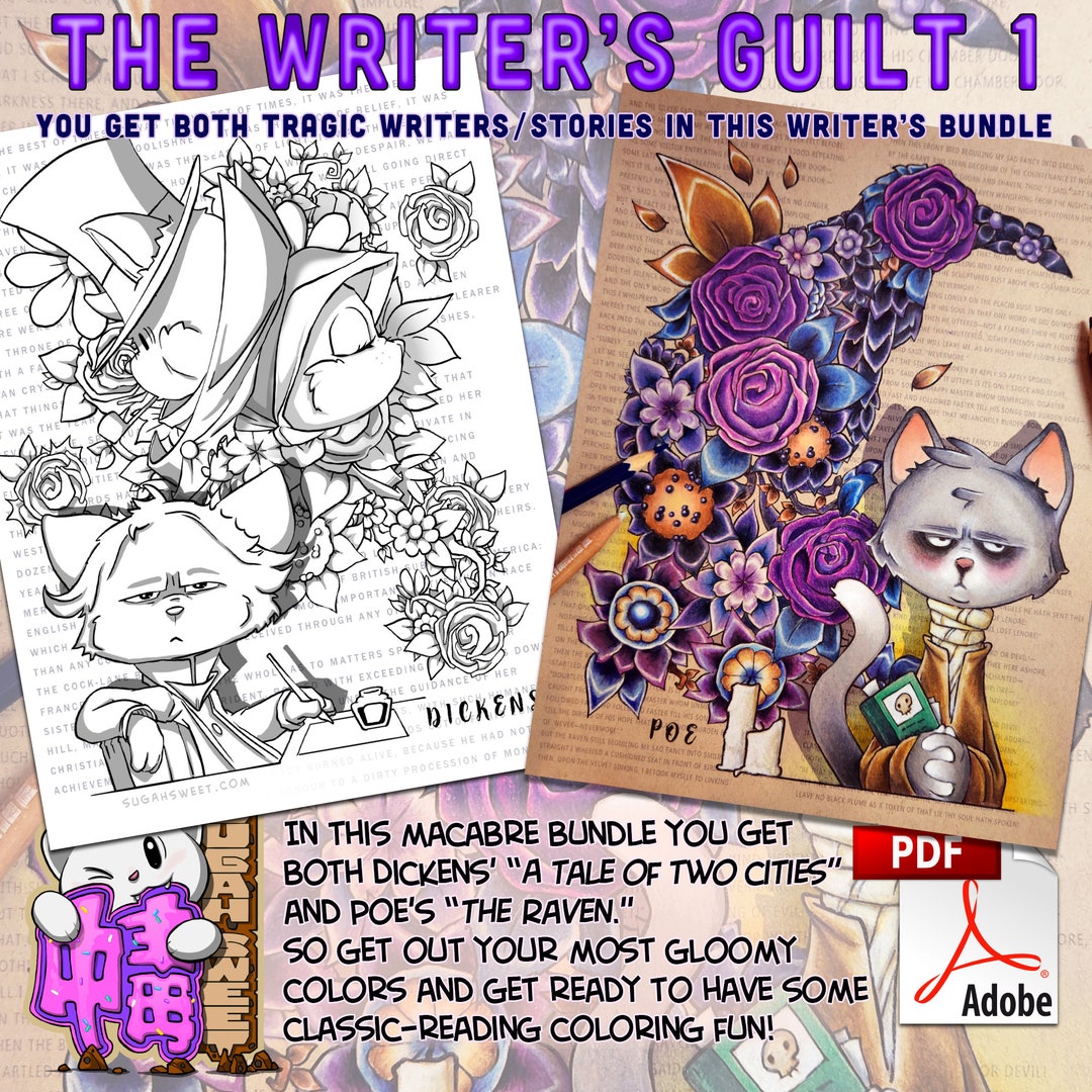 The Writer's Guilt 1 - Dickens and Poe Coloring Pages - Instant PDF ...