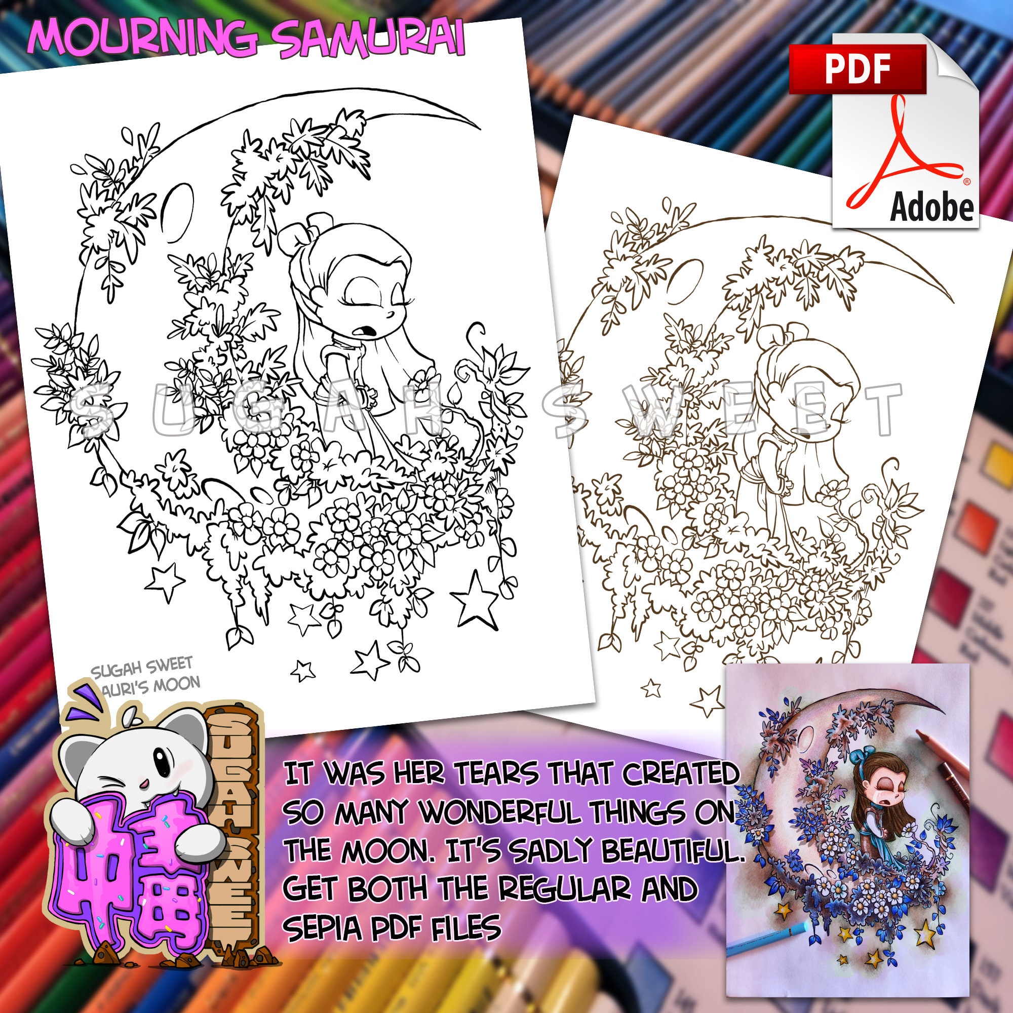 Lauri's Moon Coloring Page Cute Girl on Moon With - Etsy