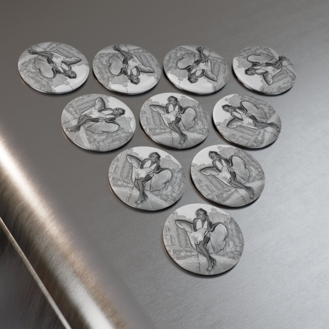 Marilyn Monroe Round Magnet 2.25 Inch Metal Fridge Magnet UV Protection ...