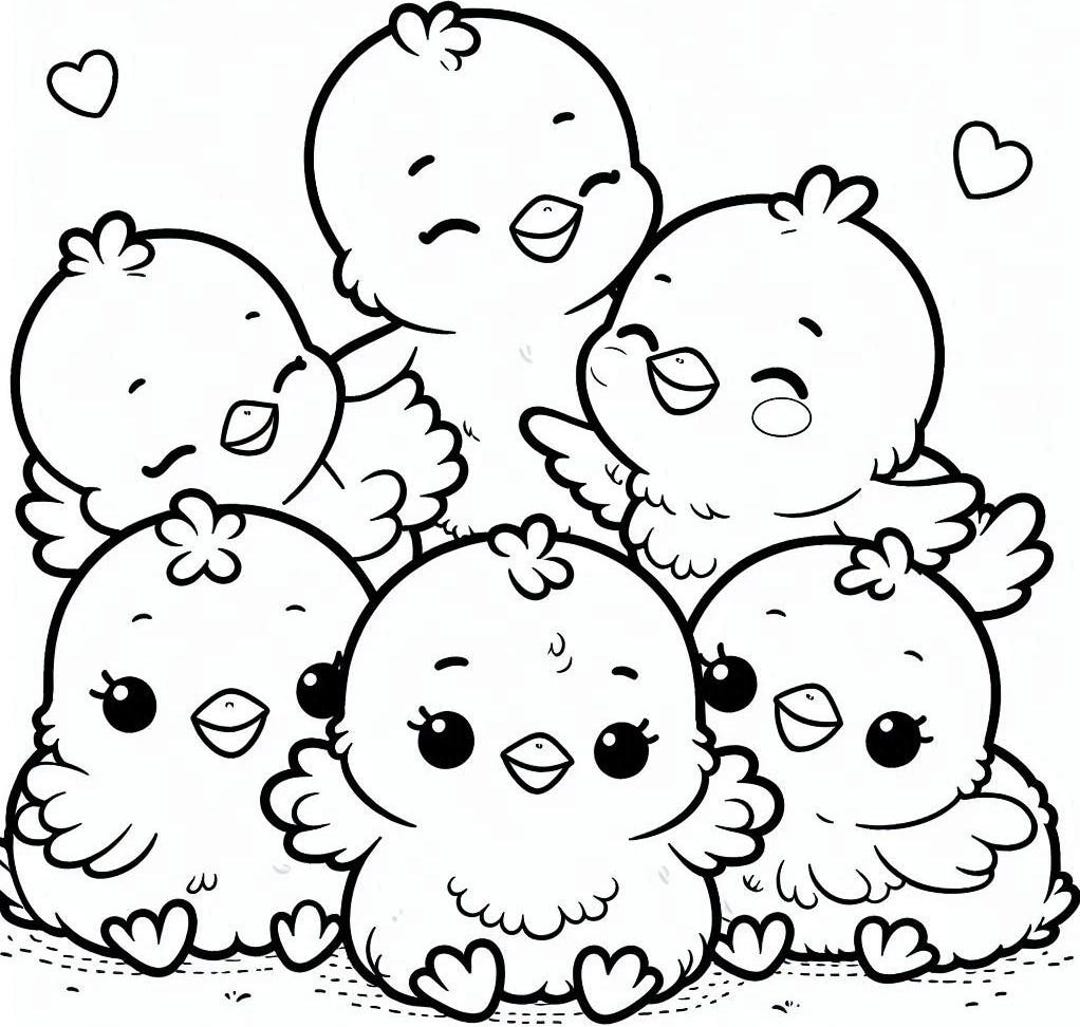 Happy Cute Chicks Coloring Page for Kids. - Etsy