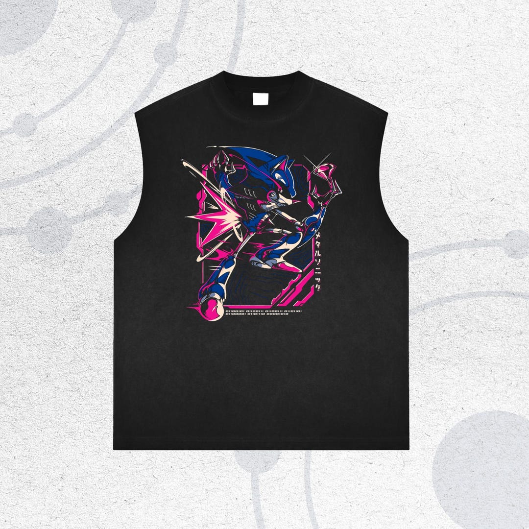 Metal Sonic Shadow the Hedgehog Anime Tank Top - Acid Wash Oversize Tee ...