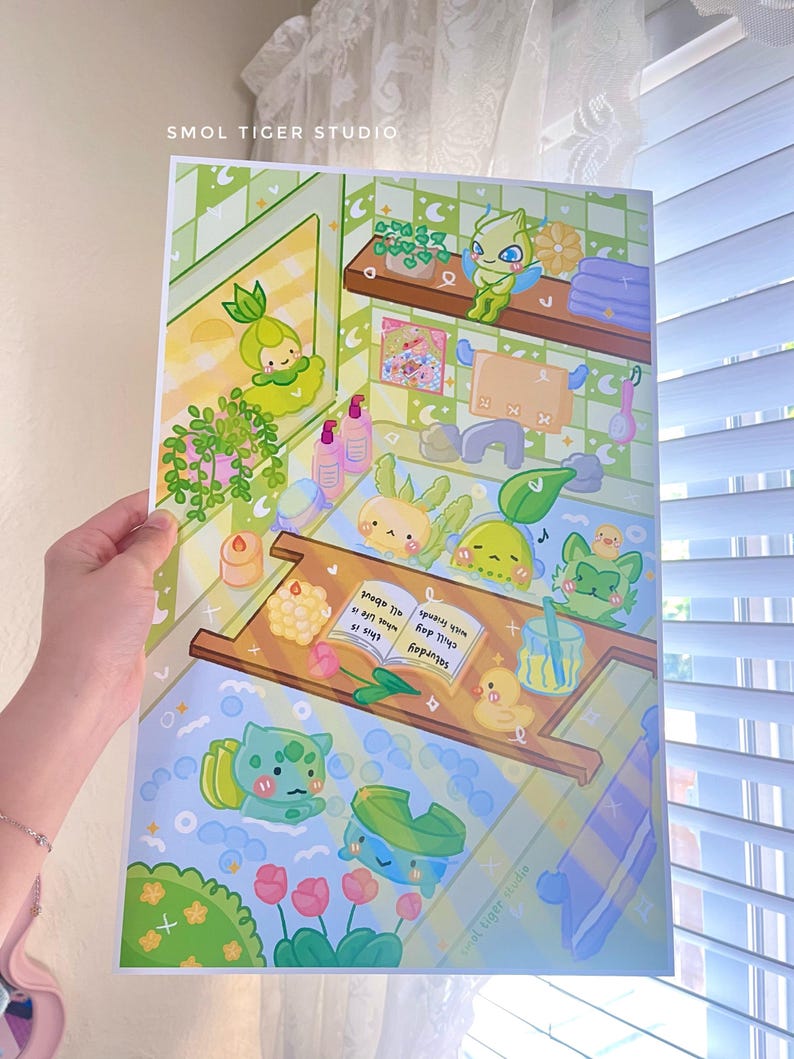 Grass Pocket Monster Art Print: Kawaii Anime Fanart (11x17 In ...