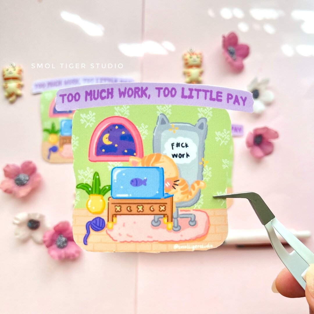 Cat Working Meme Sticker: Funny Laminated Kawaii Sticker - Etsy