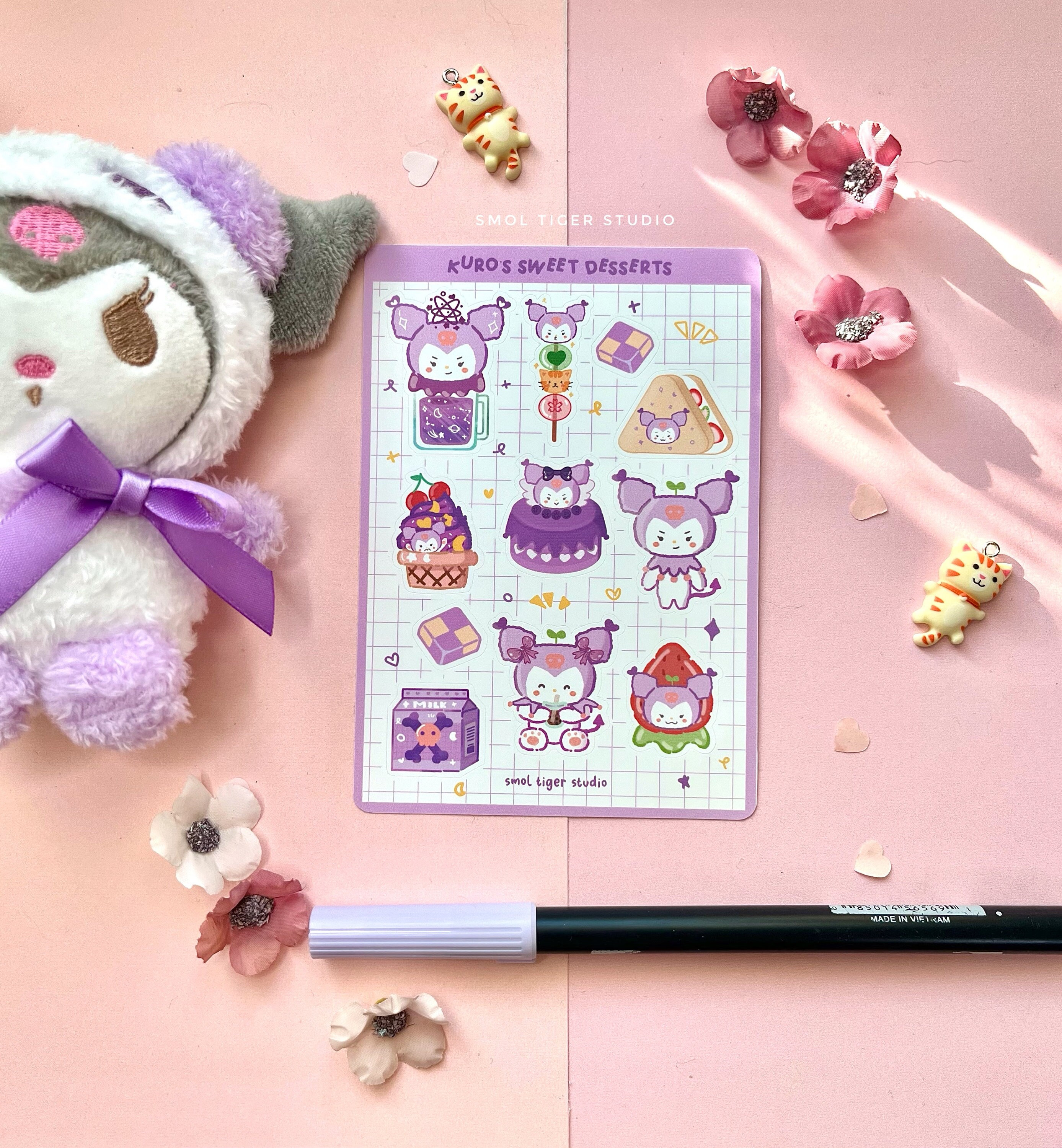 Cute Kuromi Sticker and Desserts Sanrio Sticker Sheet Kawaii Animal ...