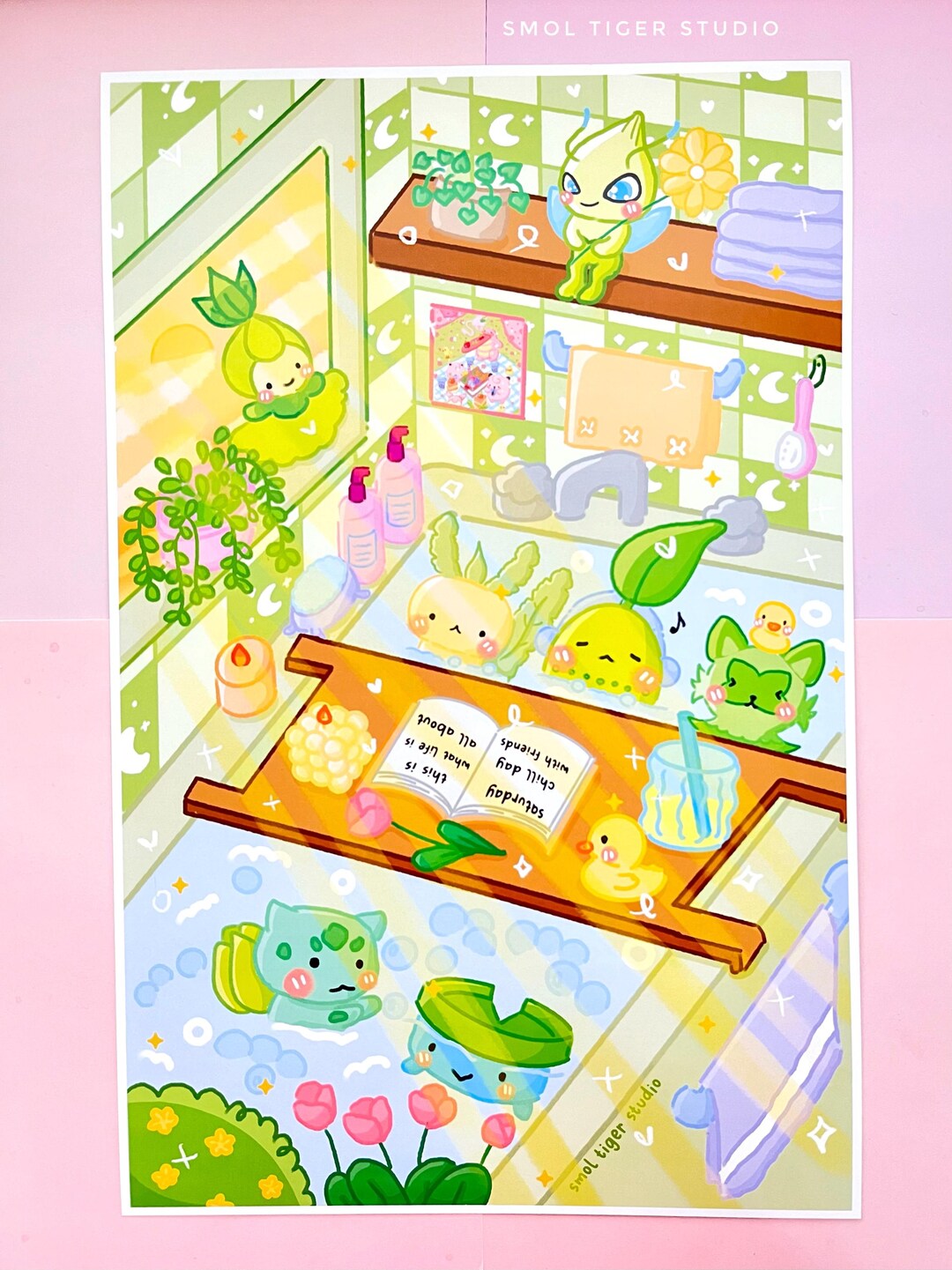 Grass Pocket Monster Art Print: Kawaii Anime Fanart (11x17 In ...