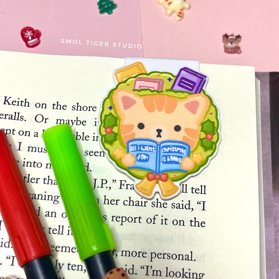 Cute Christmas Cat Magnetic Bookmark | Kawaii Catmas Bookmark | Xmas ...