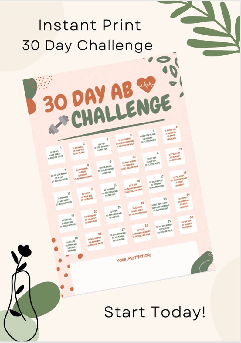30 Day Ab Challenge Digital Print 6-pack in 30 Days - Etsy
