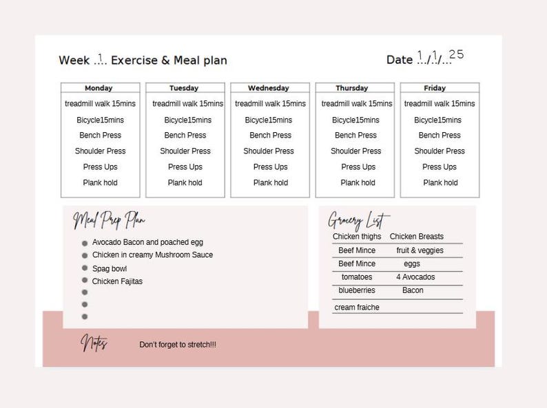Printable Workout Plan Meal Prep Planner Weekly Meal Planner Gym Guide ...