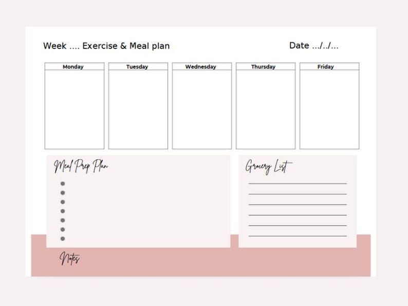 Printable Workout Plan Meal Prep Planner Weekly Meal Planner Gym Guide ...