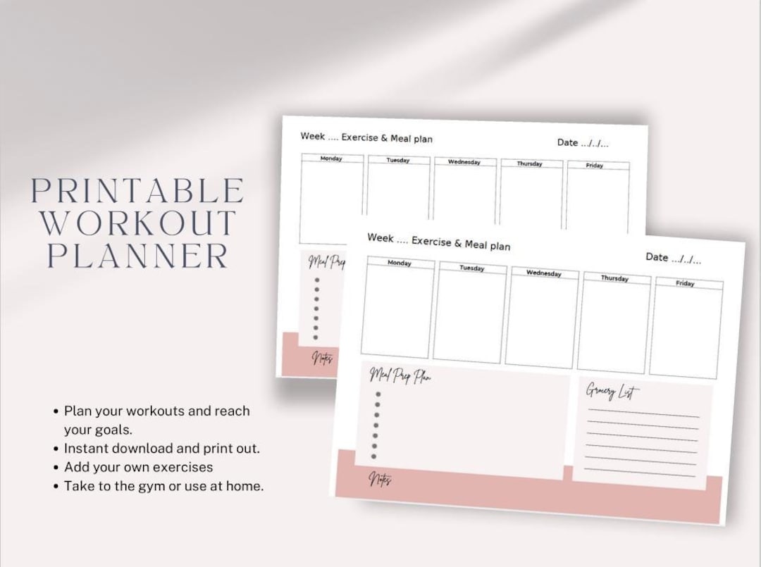 Printable Workout Plan Meal Prep Planner Weekly Meal Planner Gym Guide ...