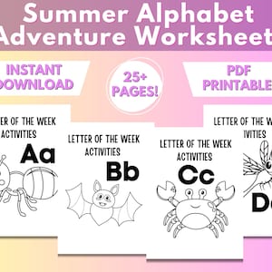 A-D Summer Alphabet Adventure Worksheets for Kindergarten - Engaging ...