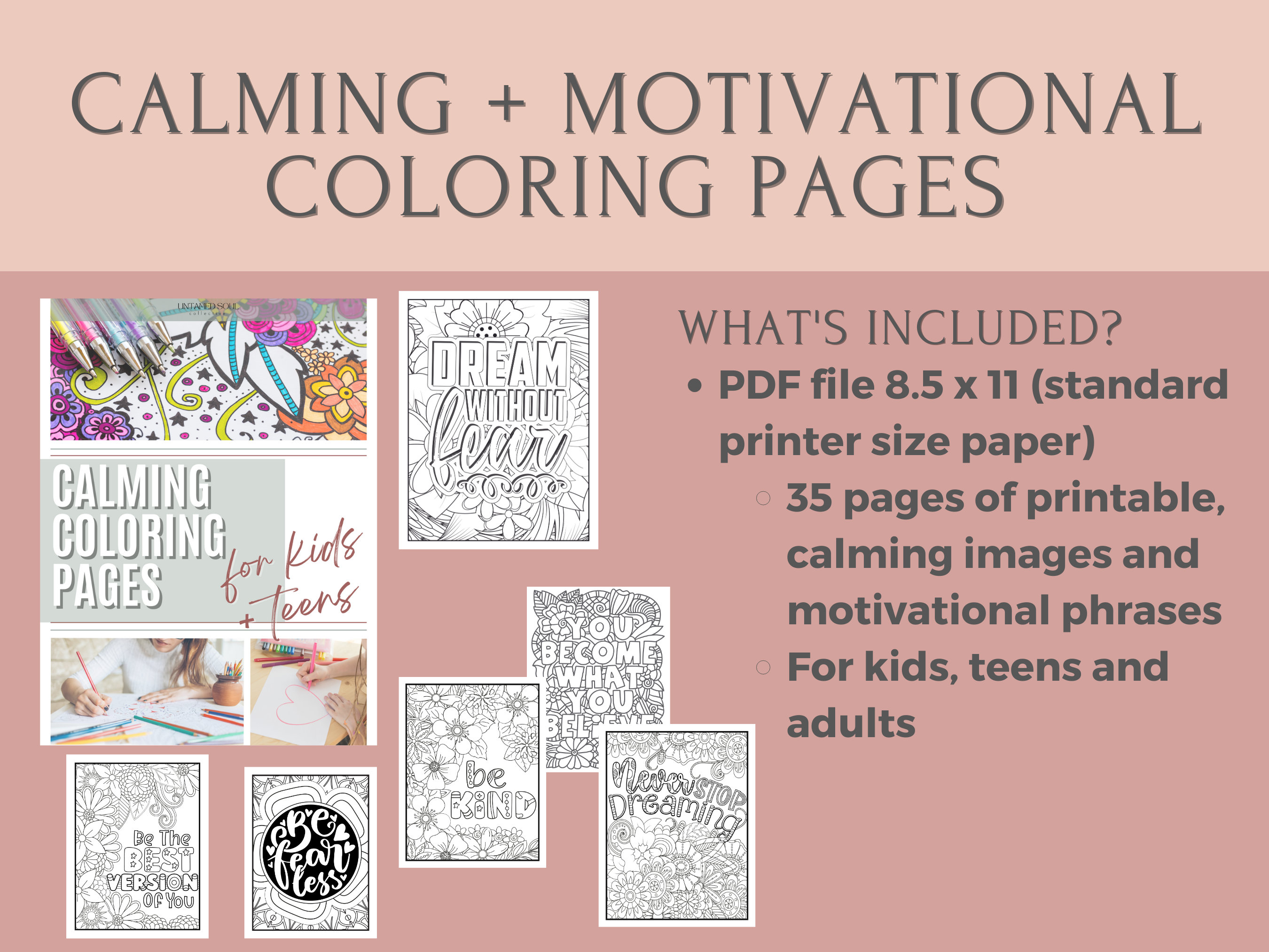 Calming Coloring Pages for Kids & Teens: Motivational Art (PDF Pattern ...