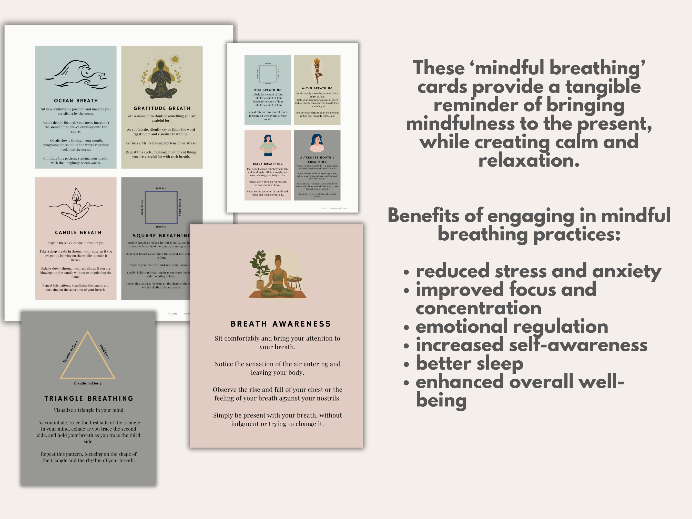 Printable Mindful Breathing Exercise Cards: Somatic Therapy (digital ...