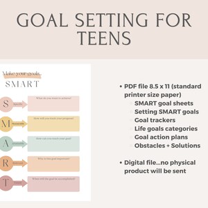 Goal Setting Planner for Teen Goal Sheet SMART Goal Worksheet Planner ...