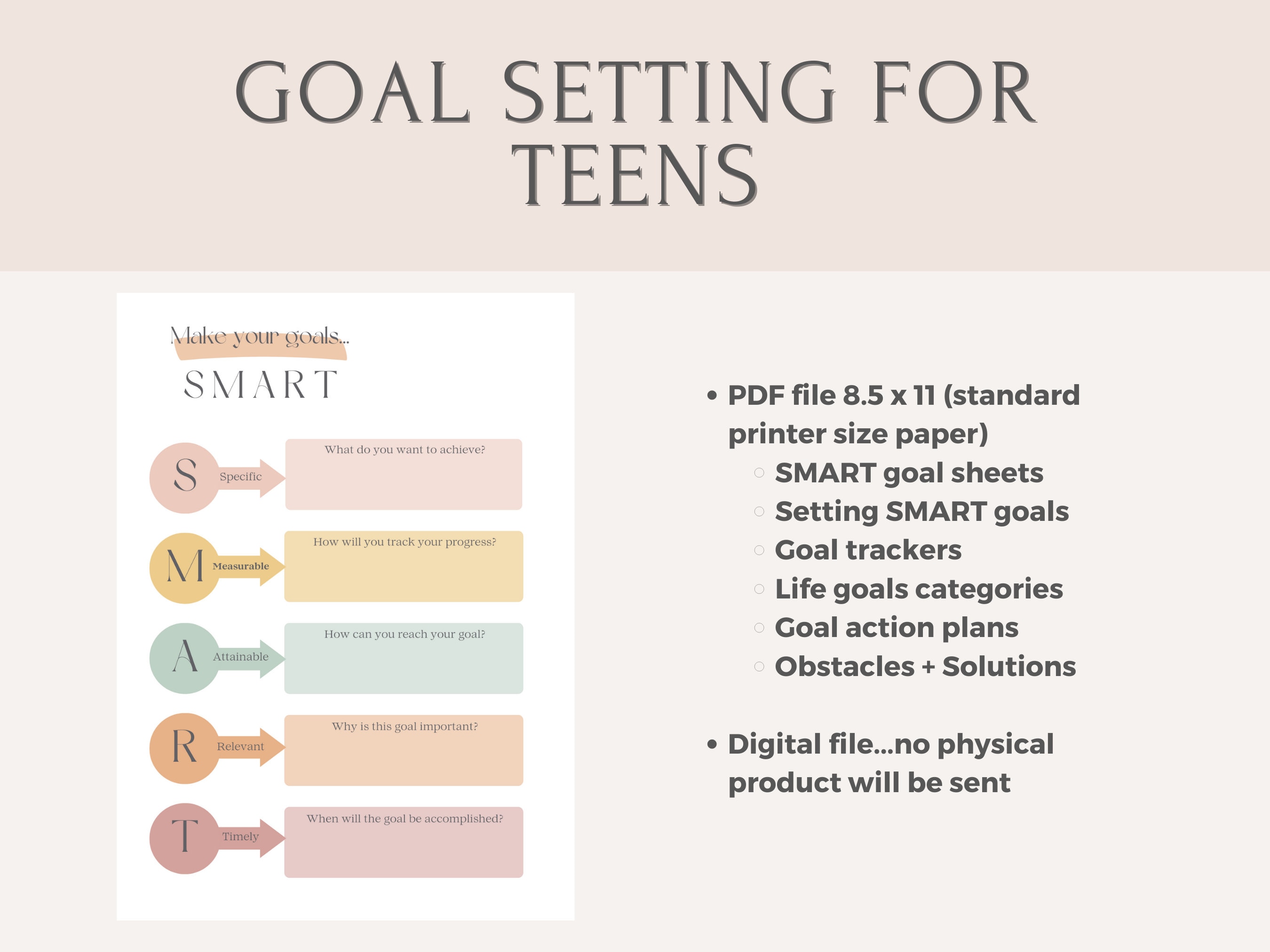 Goal Setting Planner for Teen Goal Sheet SMART Goal Worksheet Planner ...