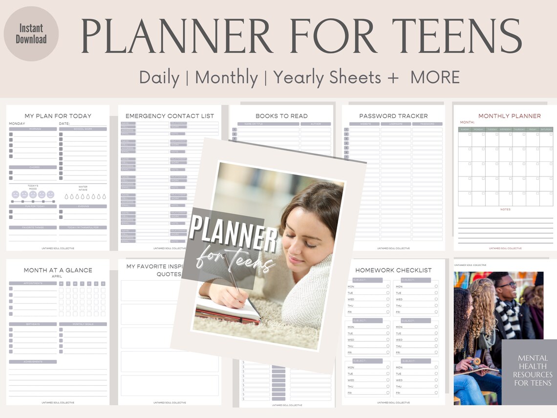 Student Planner Teen Planner Printable Monthly Planner Study Simple ...