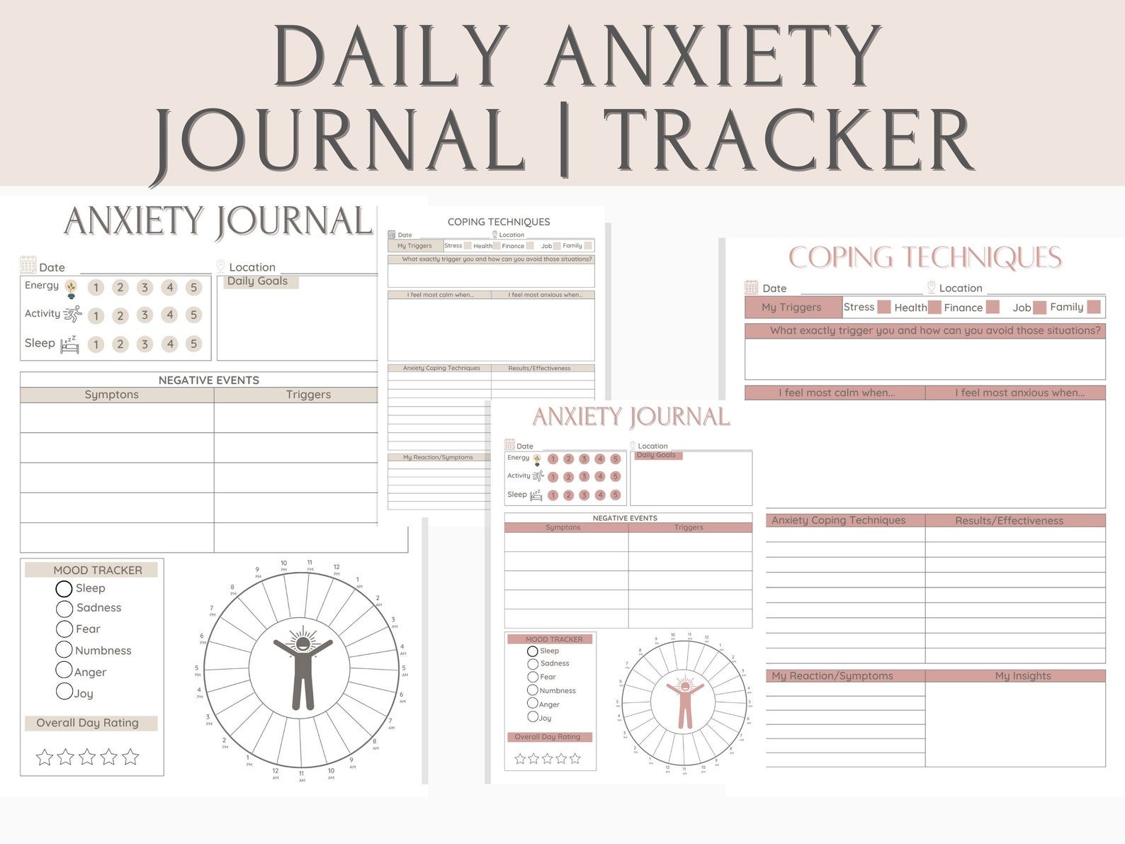 Printable Anxiety Tracker Journal Digital Anxiety Worksheet Therapy ...