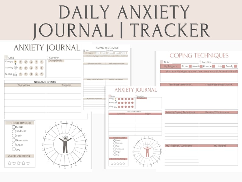 Printable Anxiety Tracker Journal Digital Anxiety Worksheet Therapy ...