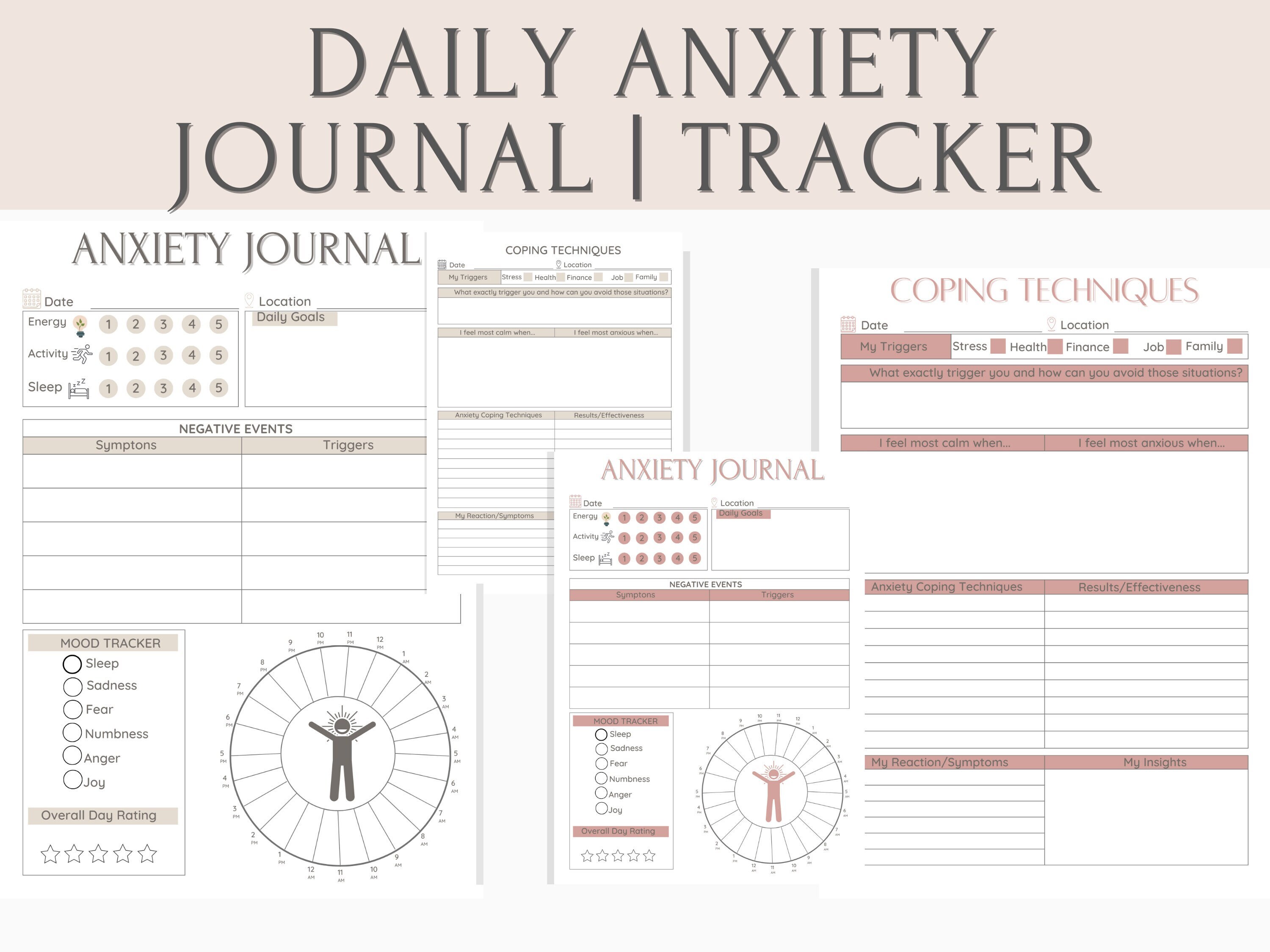 Printable Anxiety Tracker Journal Digital Anxiety Worksheet Therapy ...