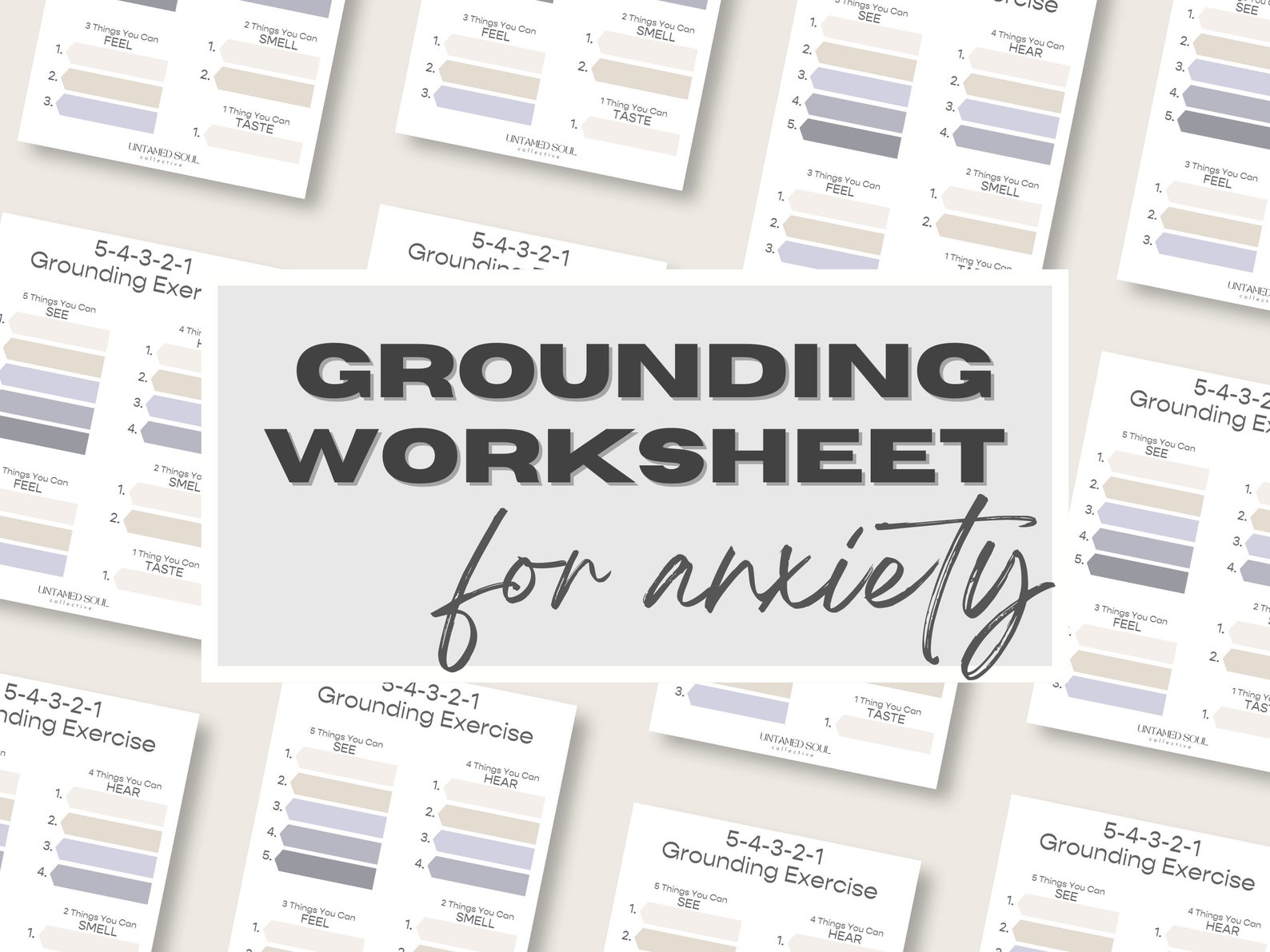 54321 Grounding Worksheet Panic Attack Anxiety Printable Mental Health ...