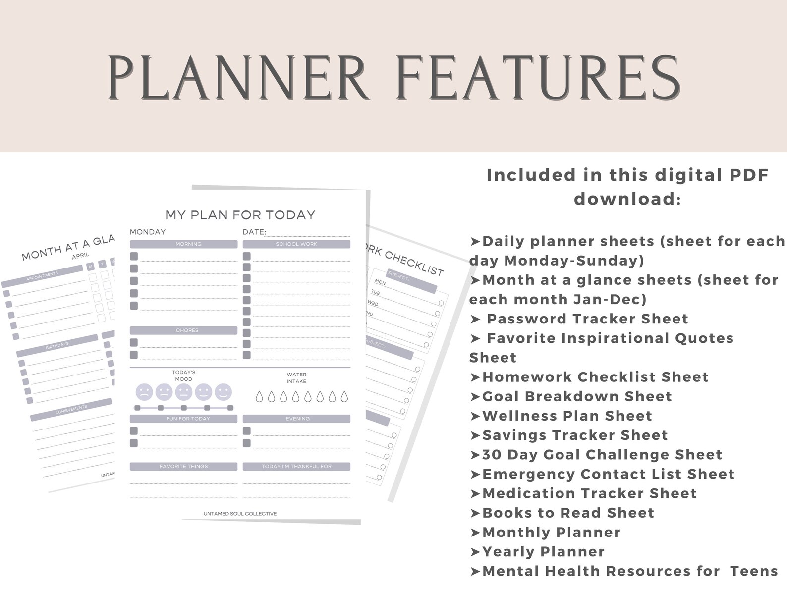 Student Planner Teen Planner Printable Monthly Planner Study Simple ...