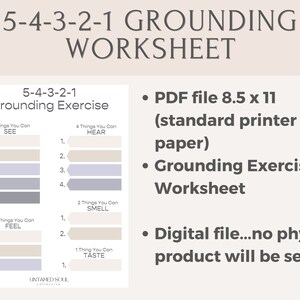 54321 Grounding Worksheet Panic Attack Anxiety Printable Mental Health ...
