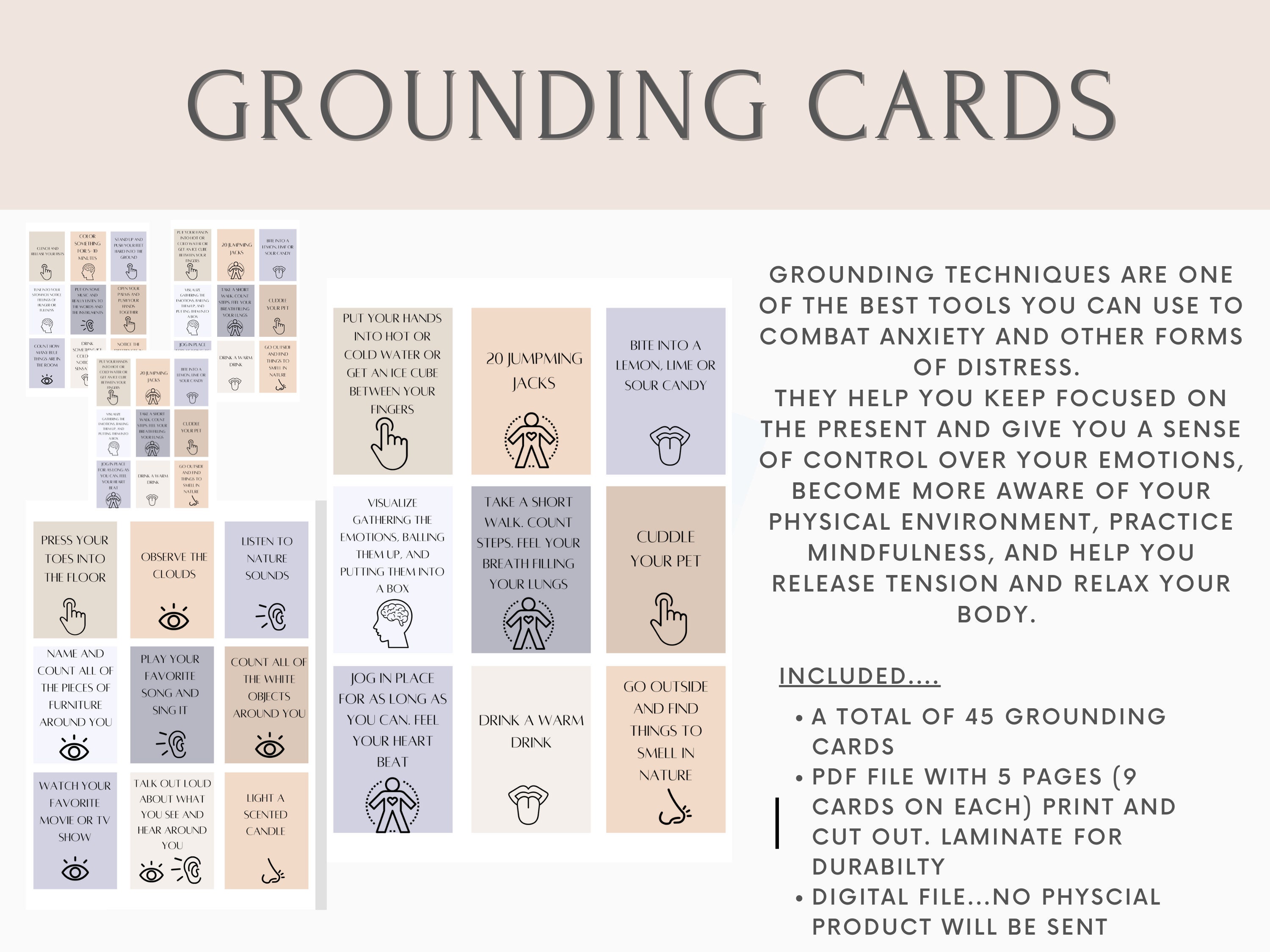 Grounding & Mindfulness Cards Coping With Anxiety and Stress Emotional ...