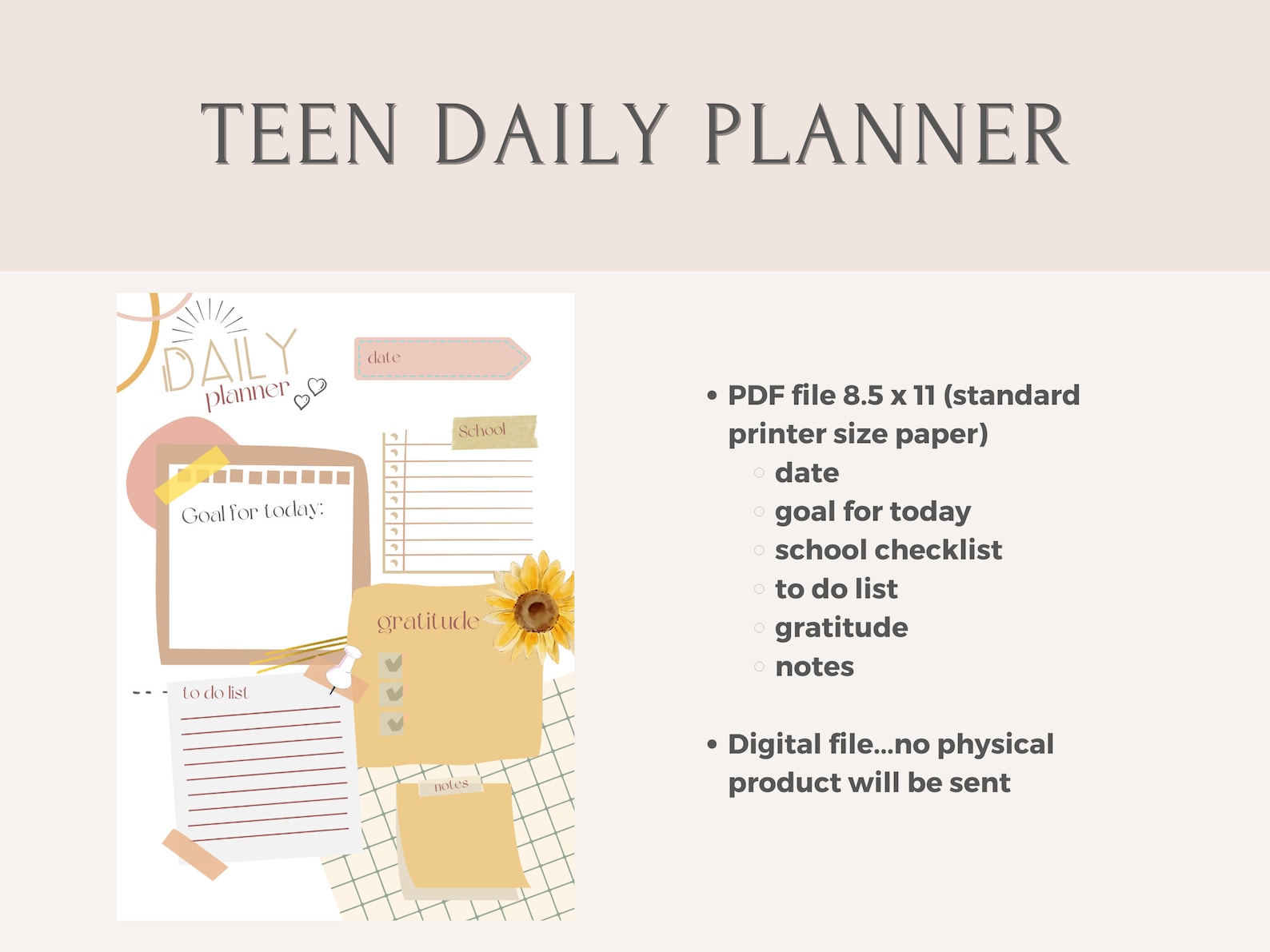 Daily Planner Printable Teen Planner Printable Planner for Student ...
