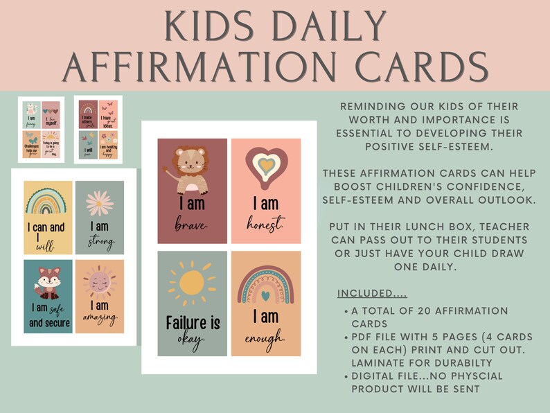 Positive Affirmation Cards Kids Mindfulness Gift Children Montessori ...