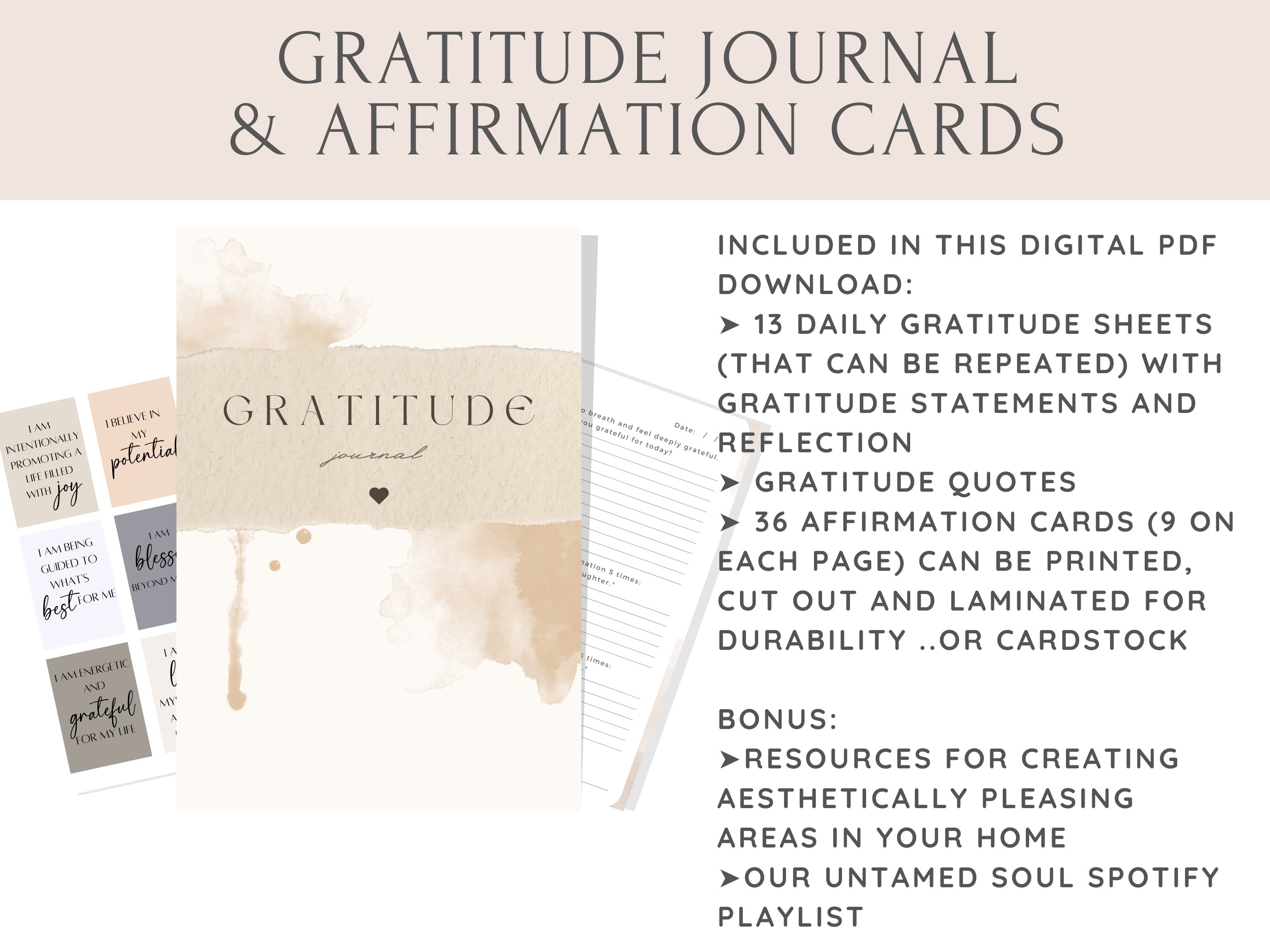 Gratitude Journal Affirmation Cards Instant Download Digital ...