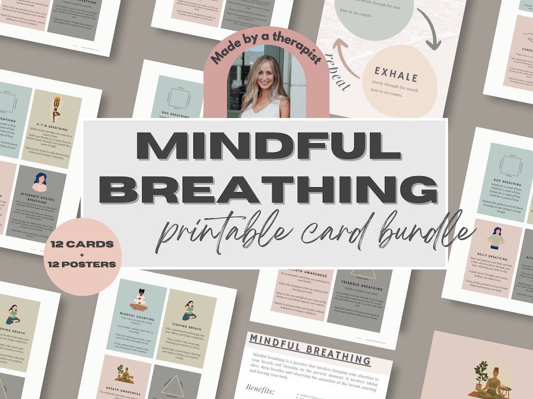 Printable Mindful Breathing Exercise Cards: Somatic Therapy (digital ...