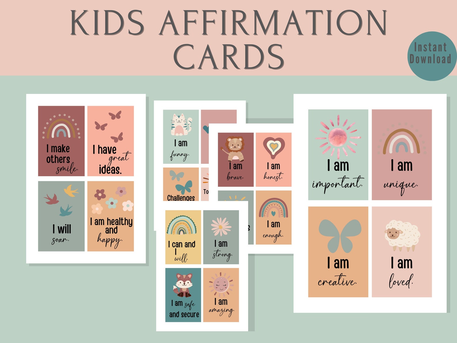 Positive Affirmation Cards Kids Mindfulness Gift Children Montessori ...
