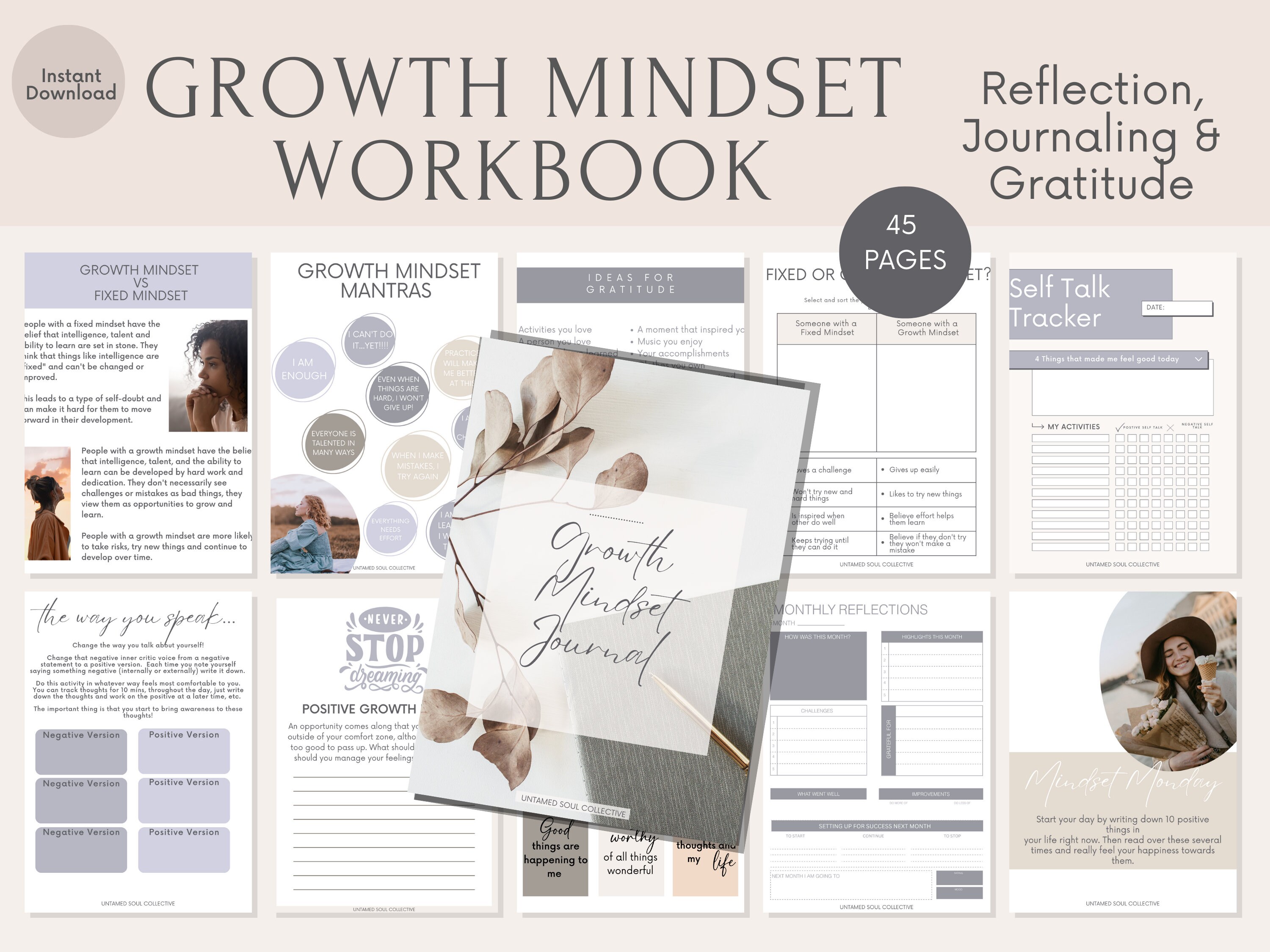Growth Mindset Printable Journal Self Care Growth Mindset Workbook ...