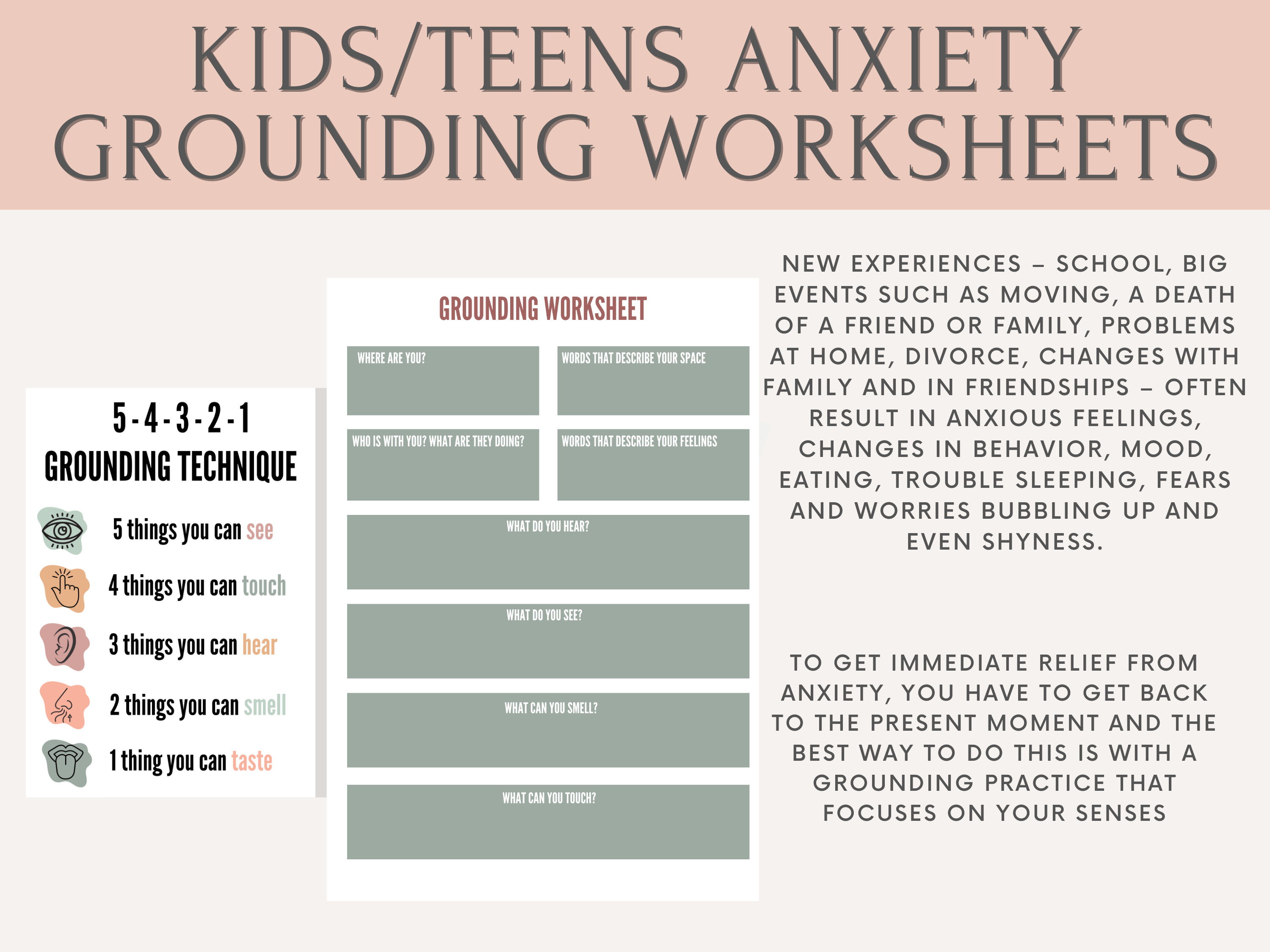 Teen Anxiety, Grounding Worksheet, Therapy Emotional Regulation, School ...
