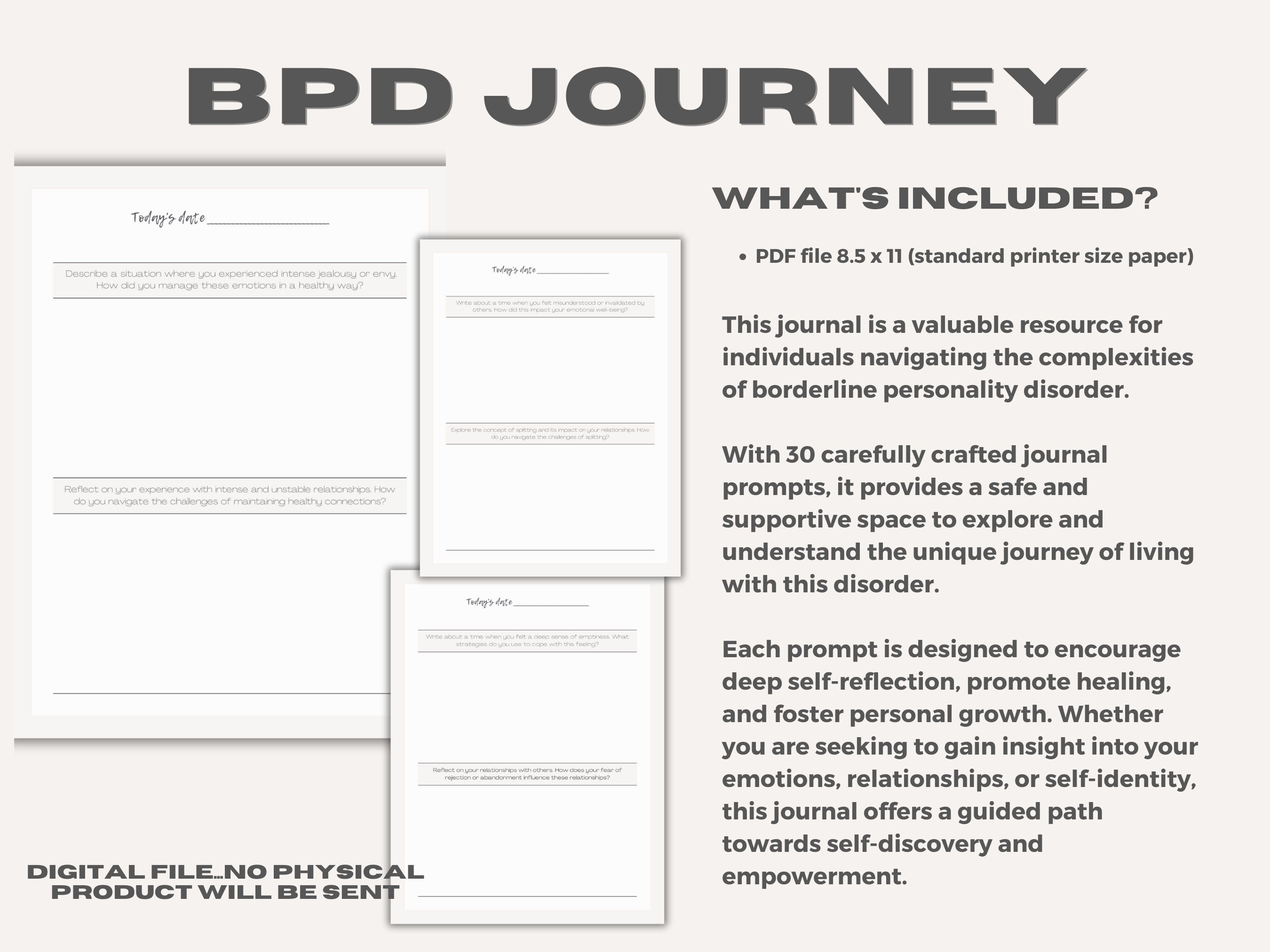 BPD Journal: 30 Self-reflection Prompts for Borderline Personality (PDF Download) - Etsy