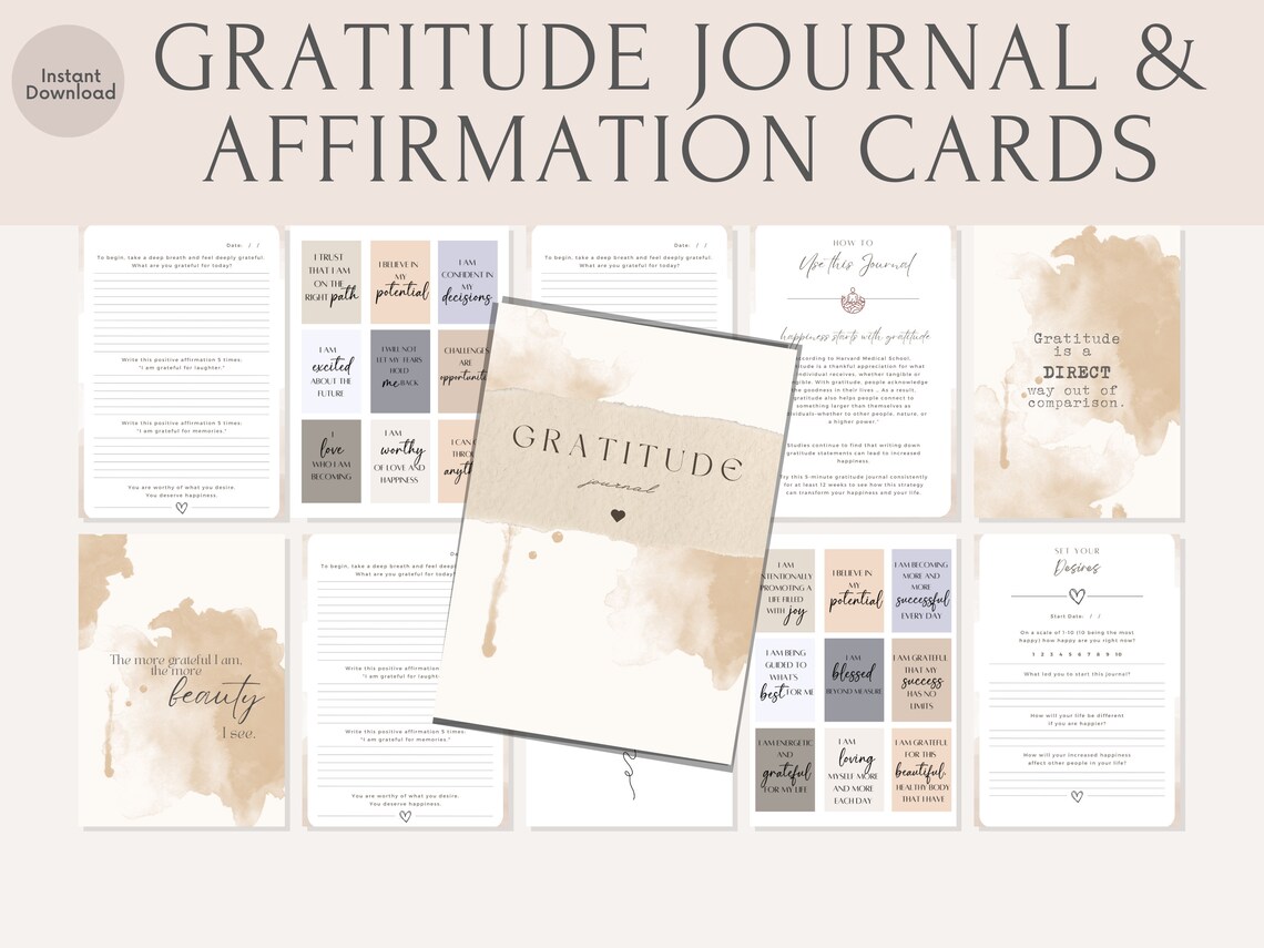 Gratitude Journal Affirmation Cards Instant Download Digital ...