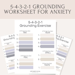 54321 Grounding Worksheet Panic Attack Anxiety Printable Mental Health ...