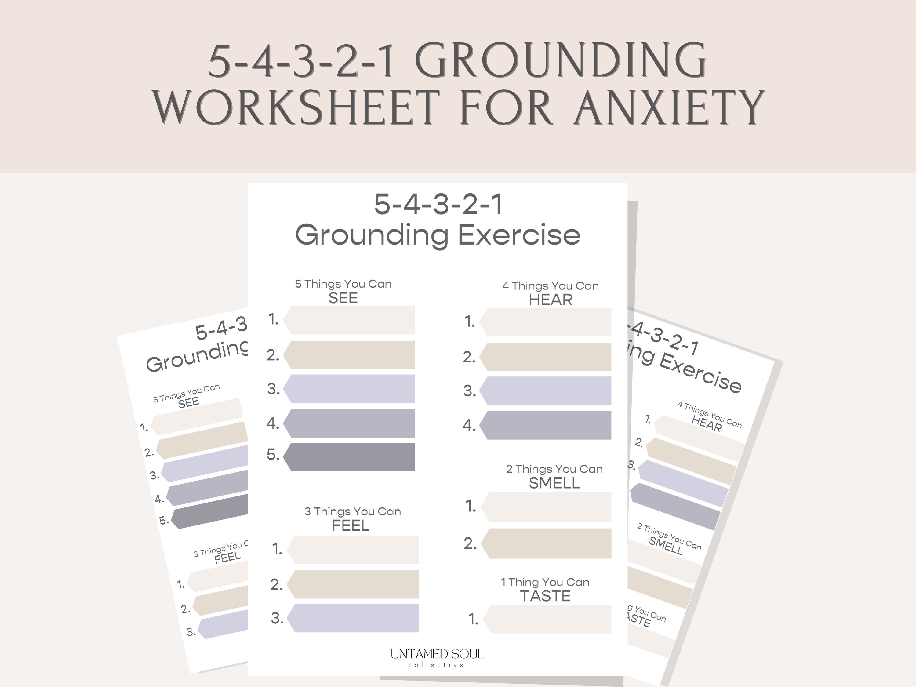 54321 Grounding Worksheet Panic Attack Anxiety Printable Mental Health ...