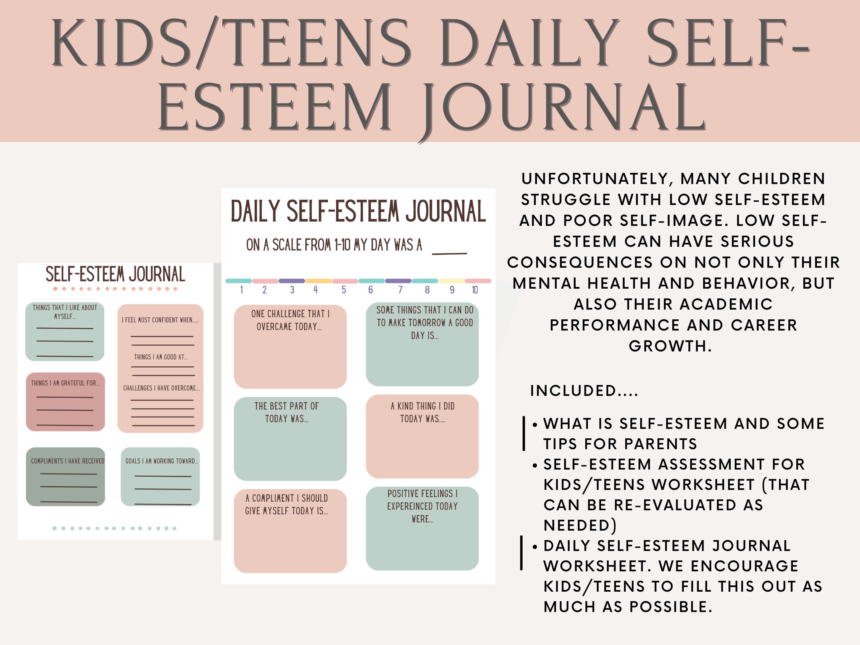 Kid Self Esteem Worksheet Teens Emotional Therapy Tool Counselor ...