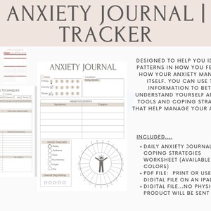 Printable Anxiety Tracker Journal Digital Anxiety Worksheet Therapy ...