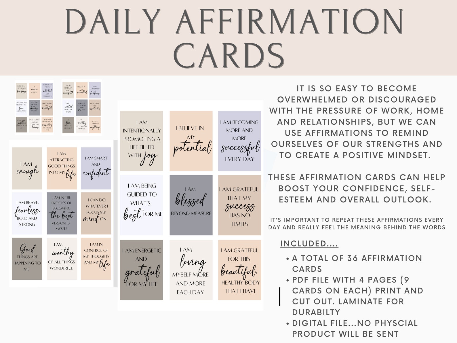 Affirmation Positive Cards Printable Kindness Cards Words of ...
