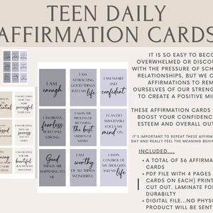Positive Self Affirmation Cards Teen Girls Daily Affirmation Cards ...