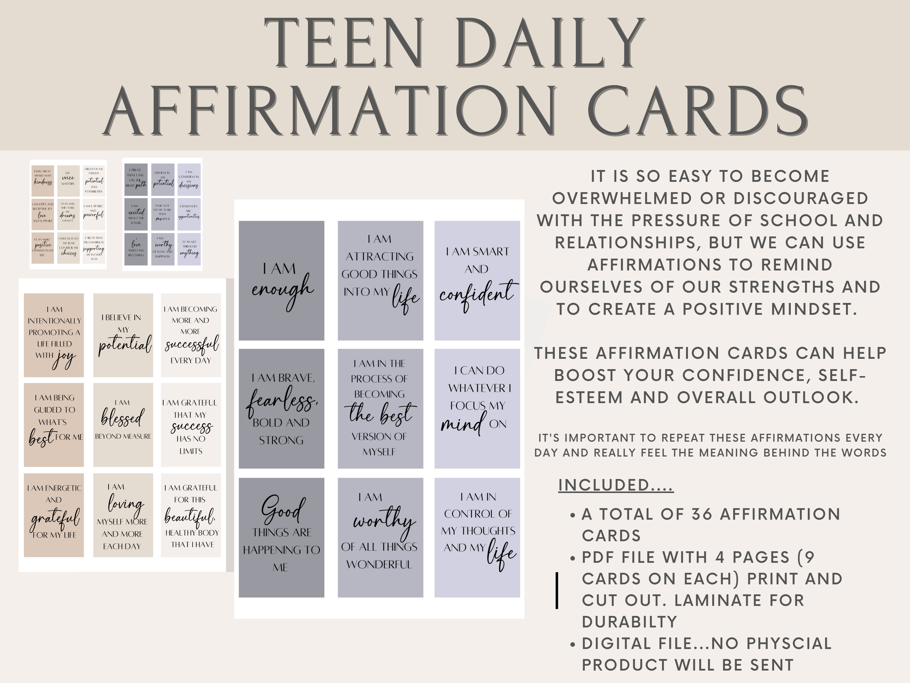 Positive Self Affirmation Cards Teen Girls Daily Affirmation Cards ...