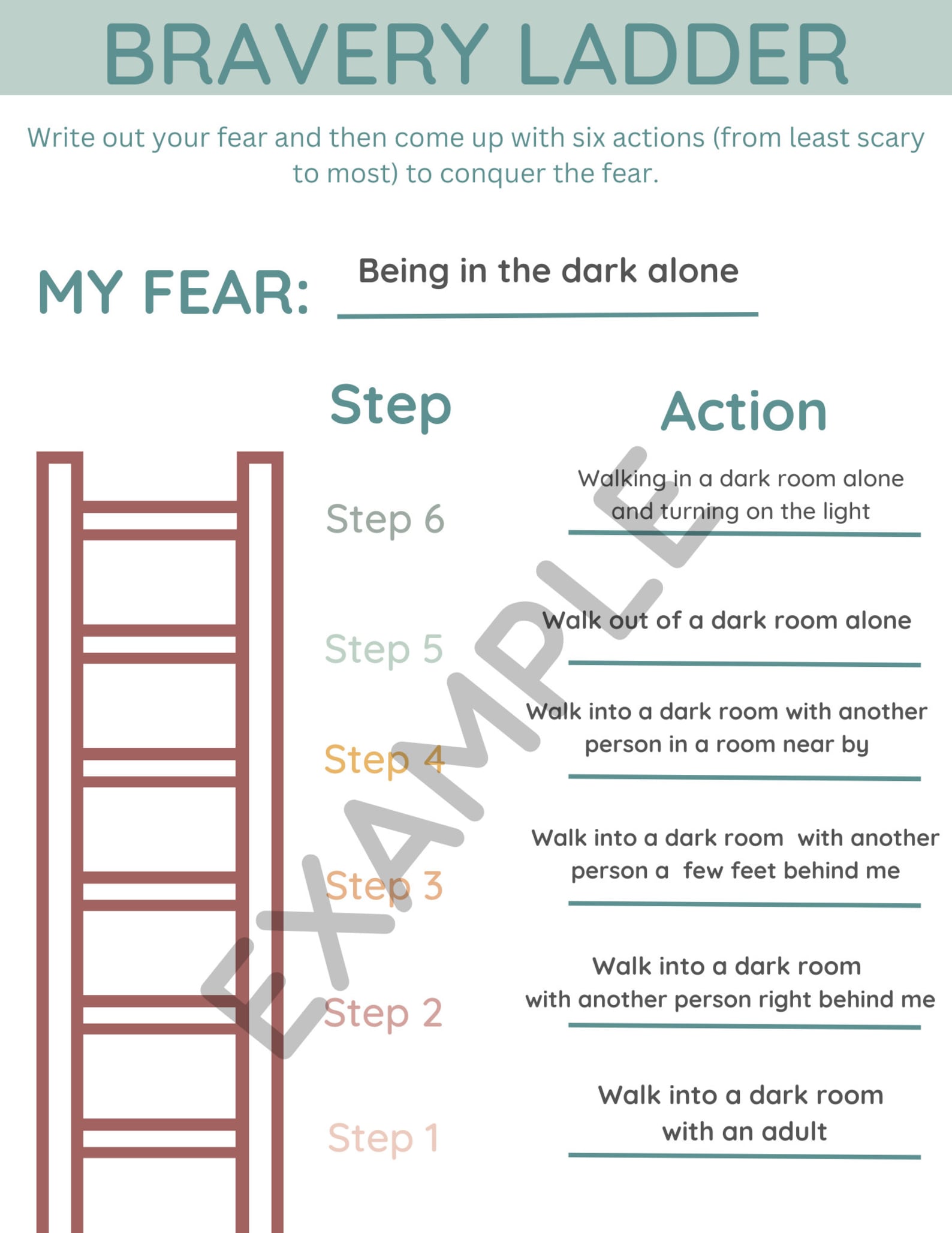 Kid Feeling Worksheet Child Therapy Anxiety Kids Fear Ladder School ...